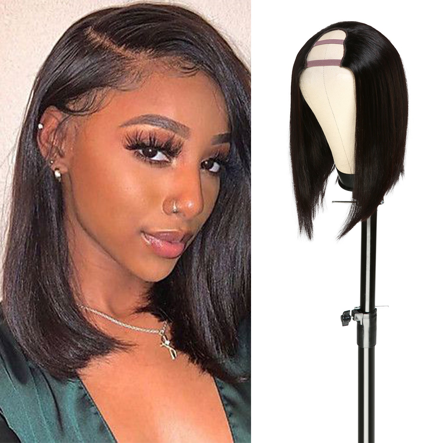 Diva Queen Virgin 100% Human Hair U-Part Clip Wig Bob Straight 12"