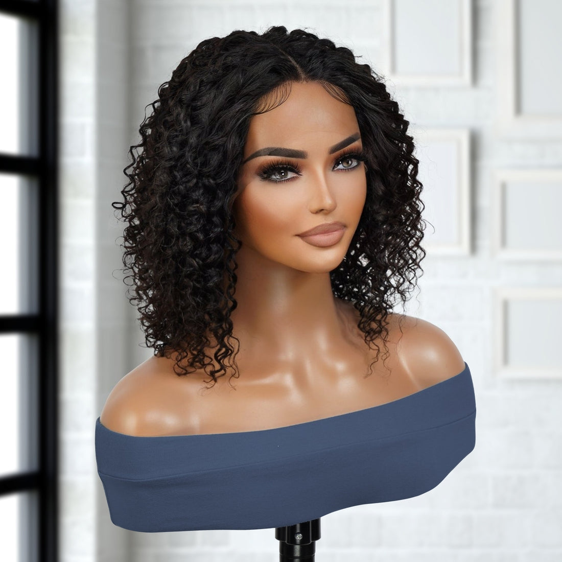 100% Human Hair T-Part Lace Wig Short Curly Bob 14"