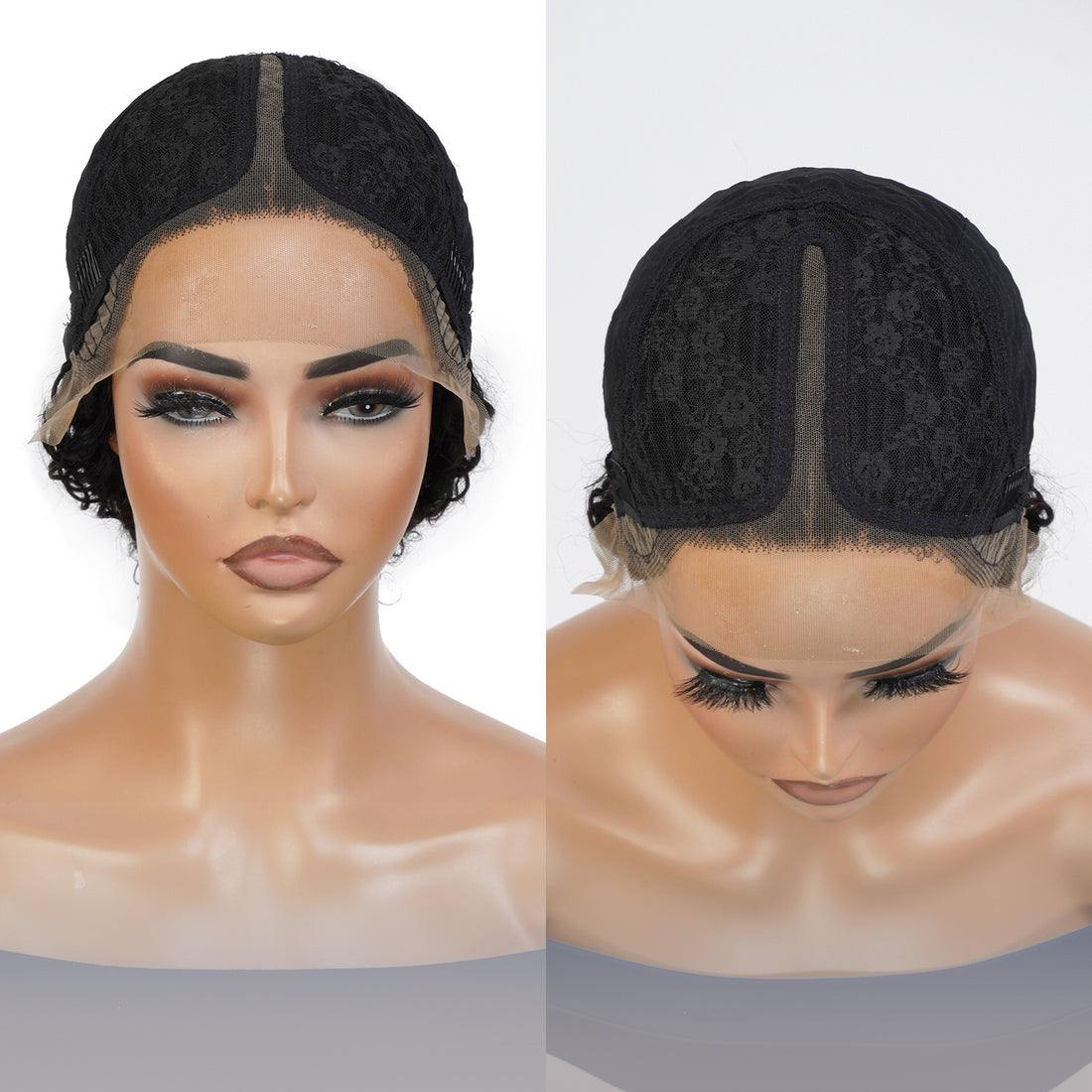 100% Human Hair T-Part Lace Wig Short Curly Bob 14"