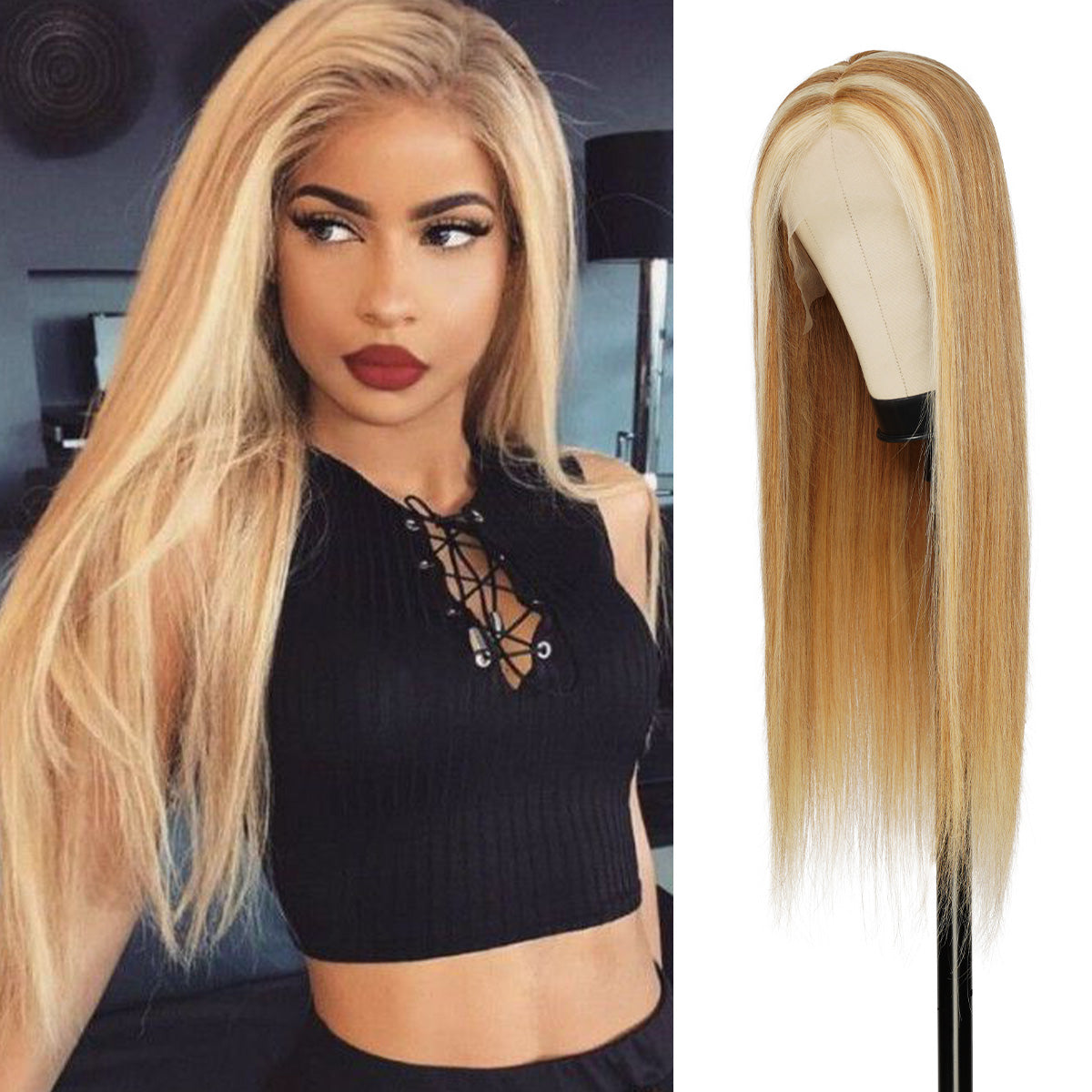 UpScale 100% Virgin Human Hair T Part Fancy Color Lace Wig 27/613 Hone